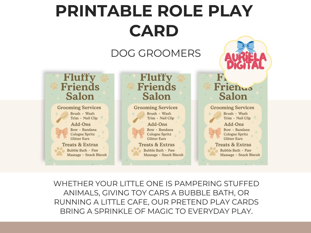 Printable Role Play Menu Card for Kids, Dog Grooming Play, Instant ...