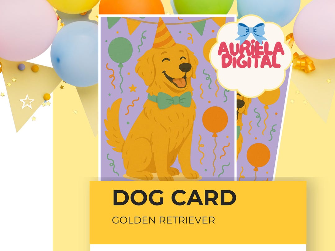Golden Retriever Birthday Card, Printable Dog Birthday Greeting Card ...