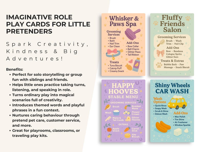 Printable Role Play Menu Card for Kids, Dog Grooming Play, Instant ...