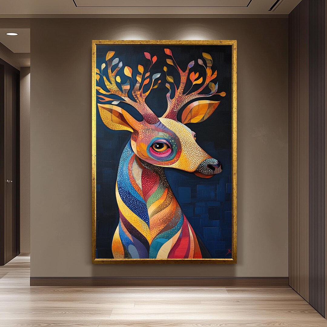 Colorful Deer Canvas Art: Fantasy Forest Wildlife Painting - Etsy