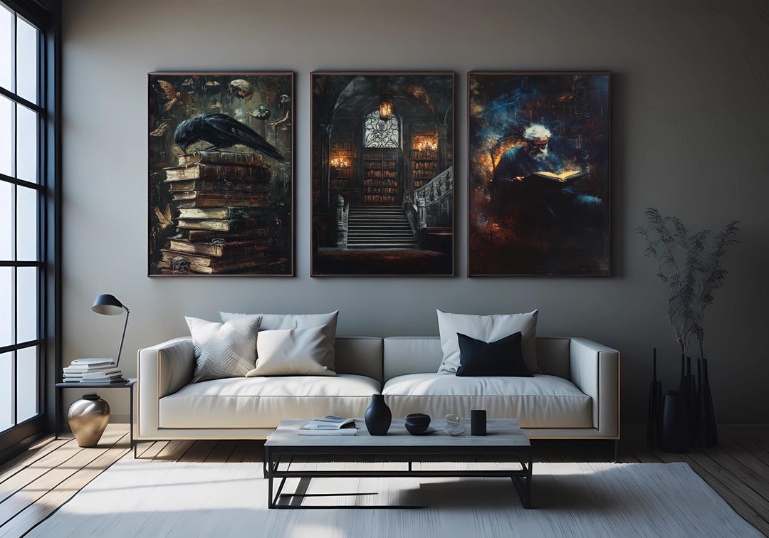 Dark Academia Art Prints, Gothic Library, Haunted House Decor, Set of 3 ...