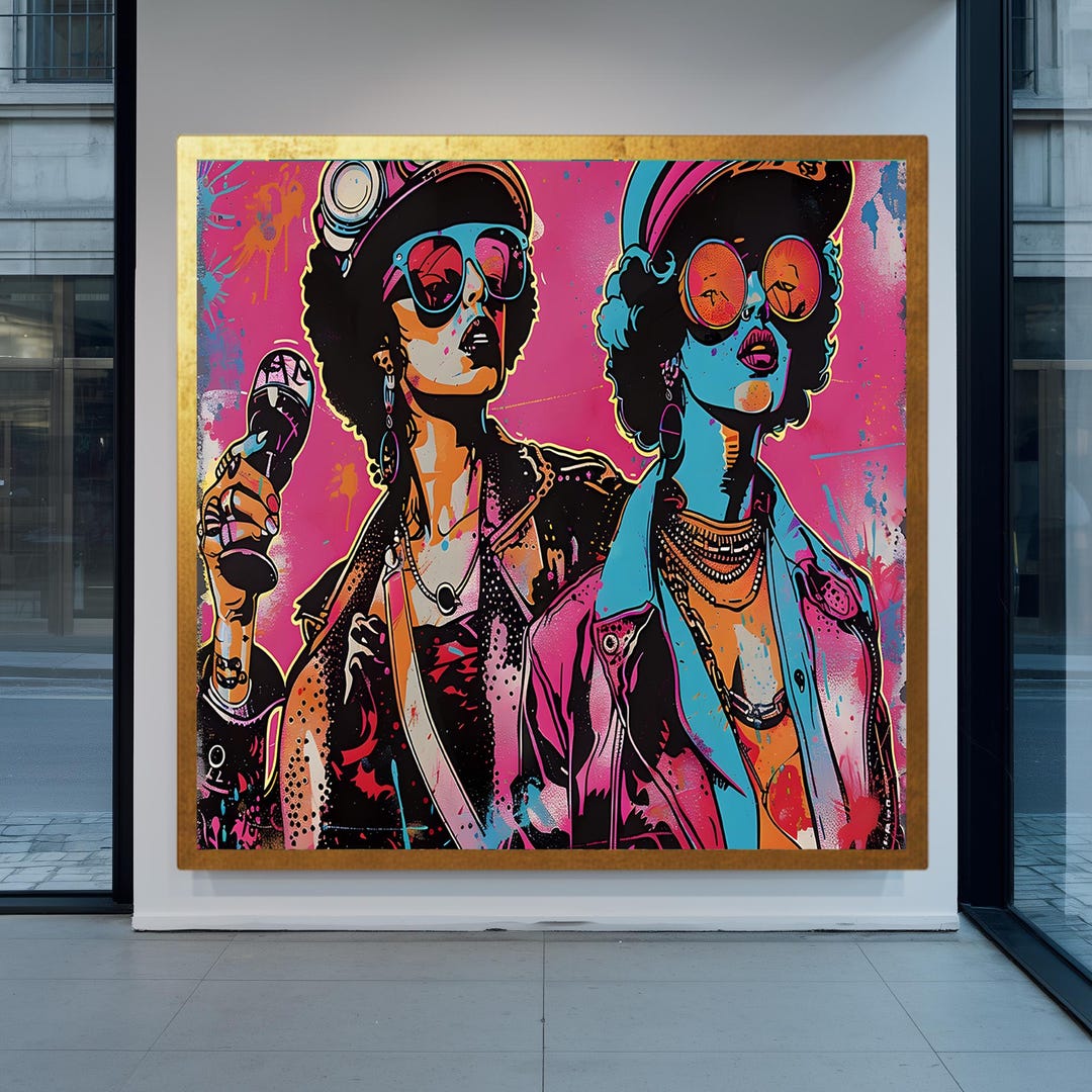 Bold Funky Pop Art Women Canvas Print With Microphone – Neon Graffiti ...