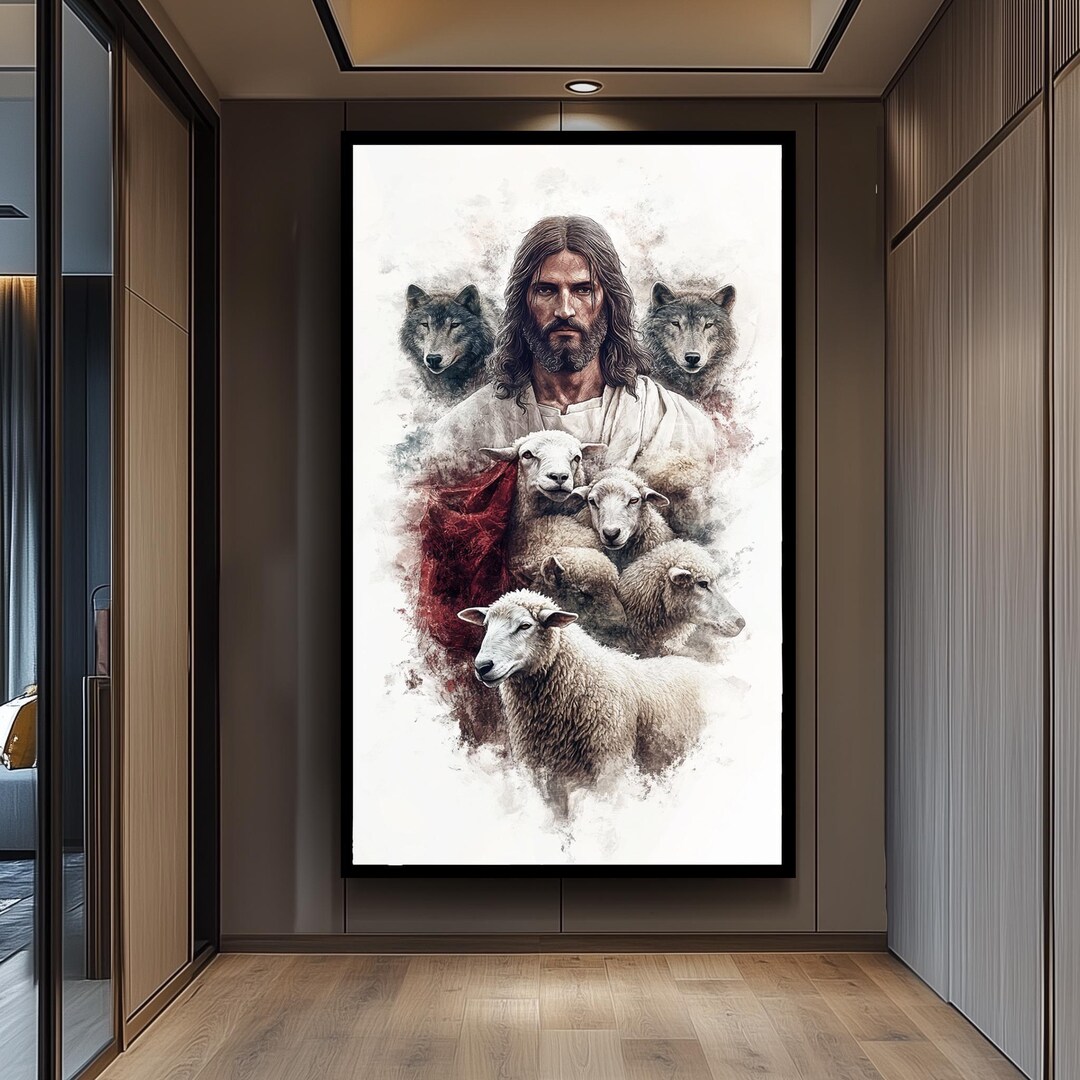 Jesus, Sheep, and Wolves Christian Art: Good Shepherd Religious Print ...