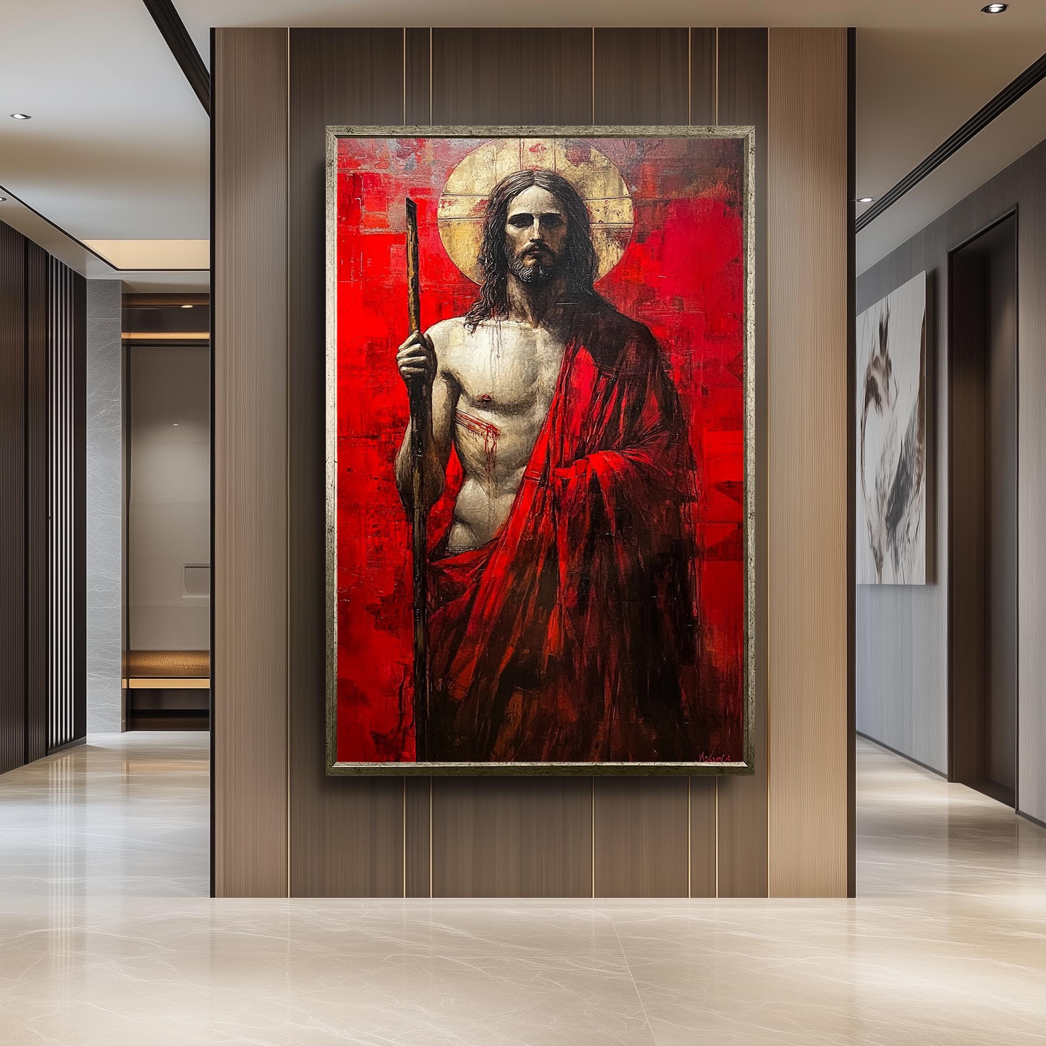 Jesus Resurrection Wall Art Bold Red Canvas Print, Sacred Religious ...
