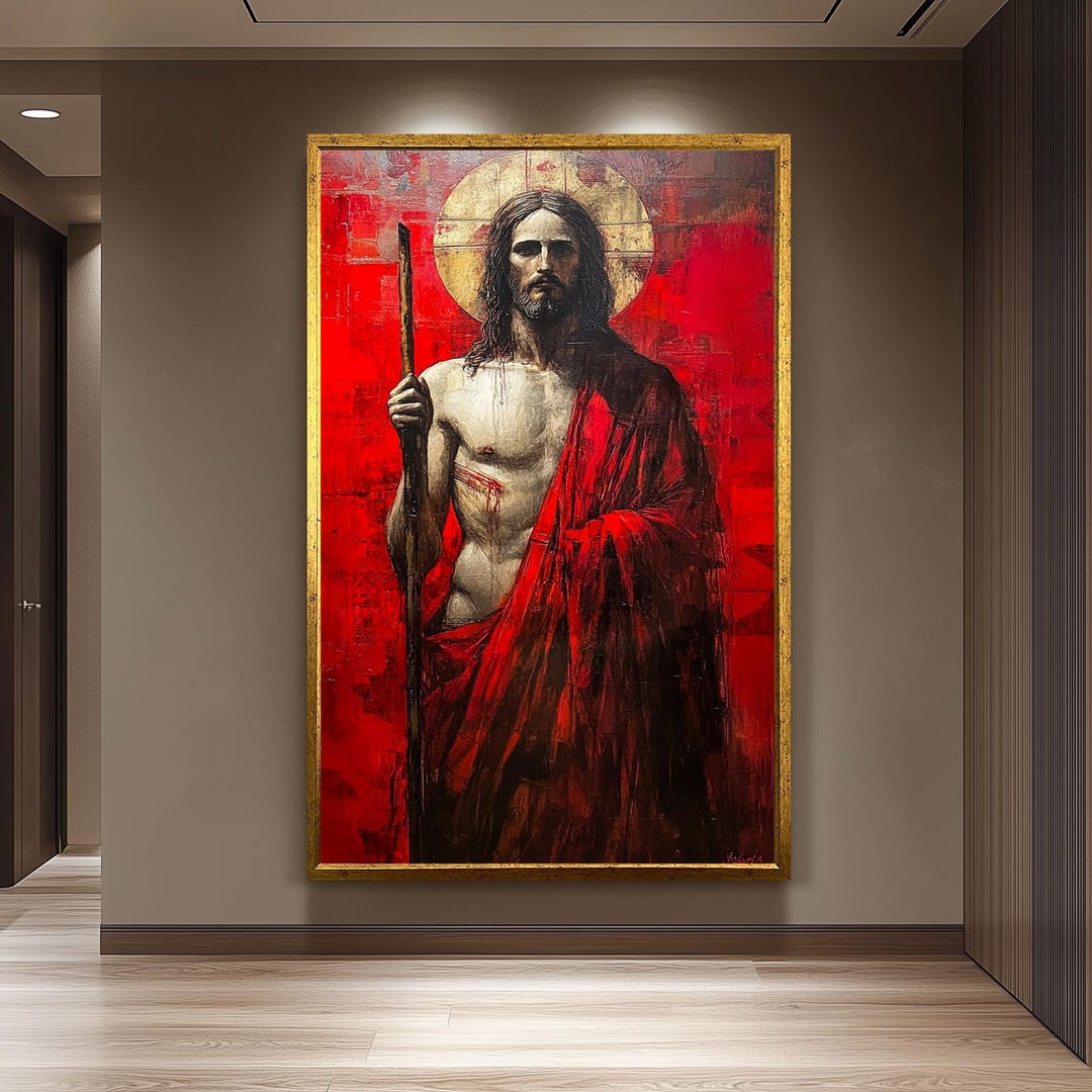 Jesus Resurrection Wall Art Bold Red Canvas Print, Sacred Religious ...