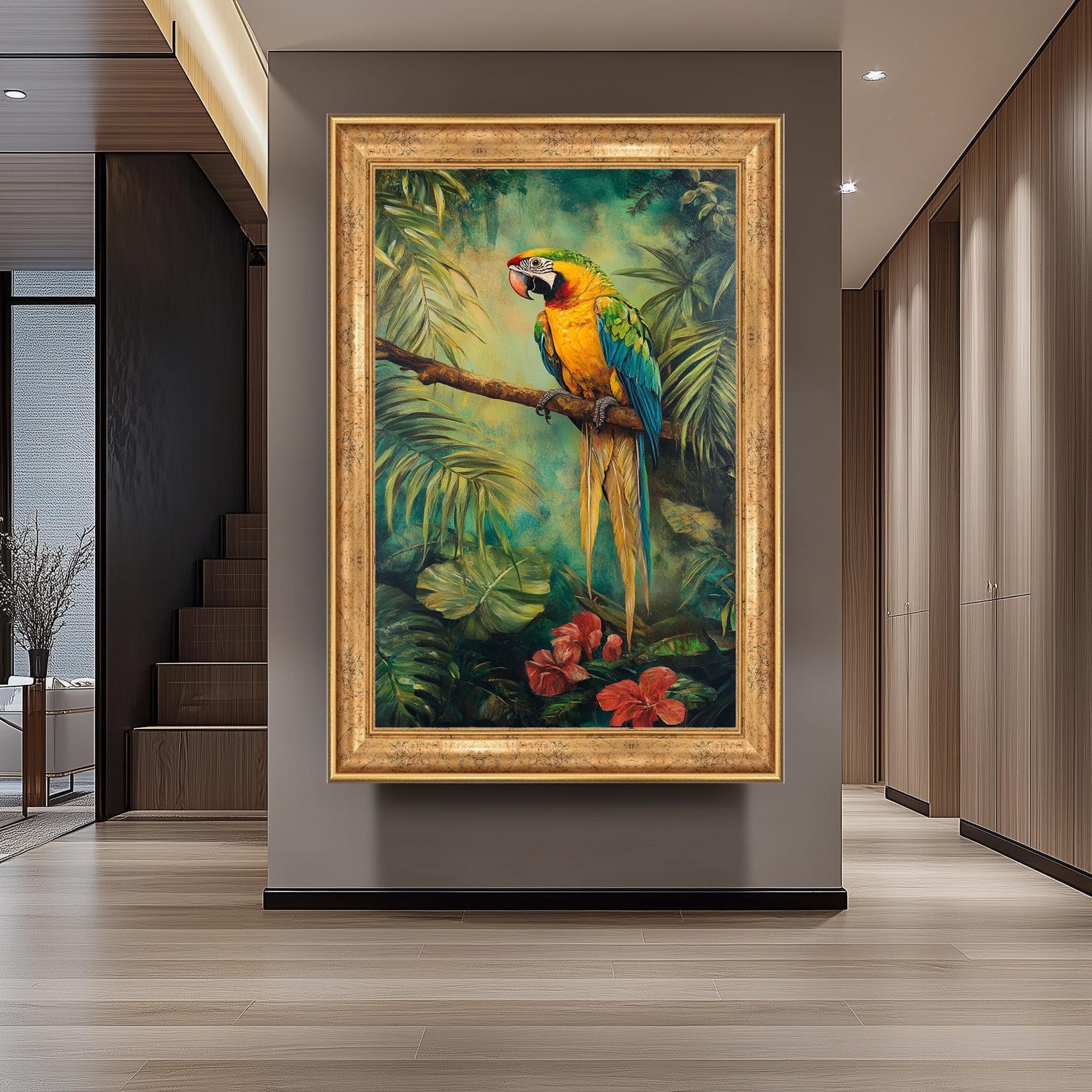 Vintage Macaw Parrot Canvas Print, Tropical Bird Wall Art, Colorful ...