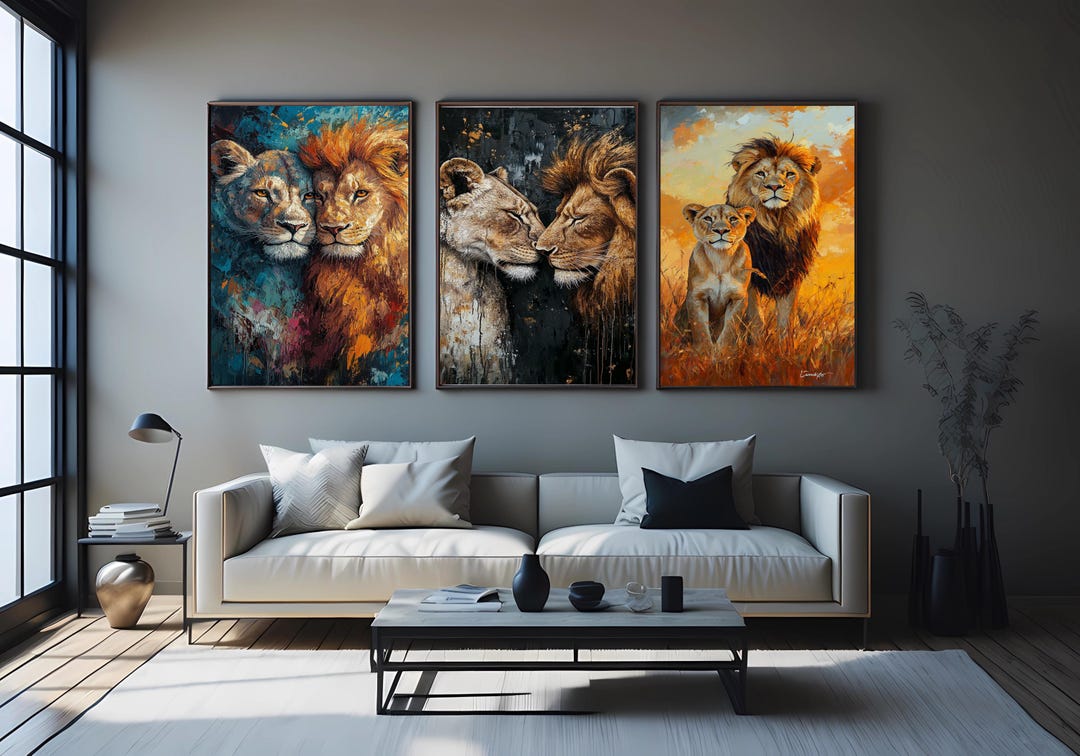 Lion Couple Canvas Art Set: Romantic Abstract Lioness Paintings - Etsy ...