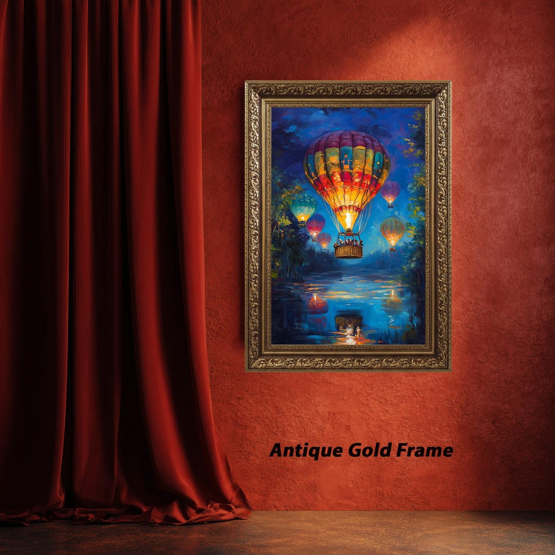 Colorful Hot Air Balloon Canvas Wall Art – Vibrant Night Sky Balloon ...