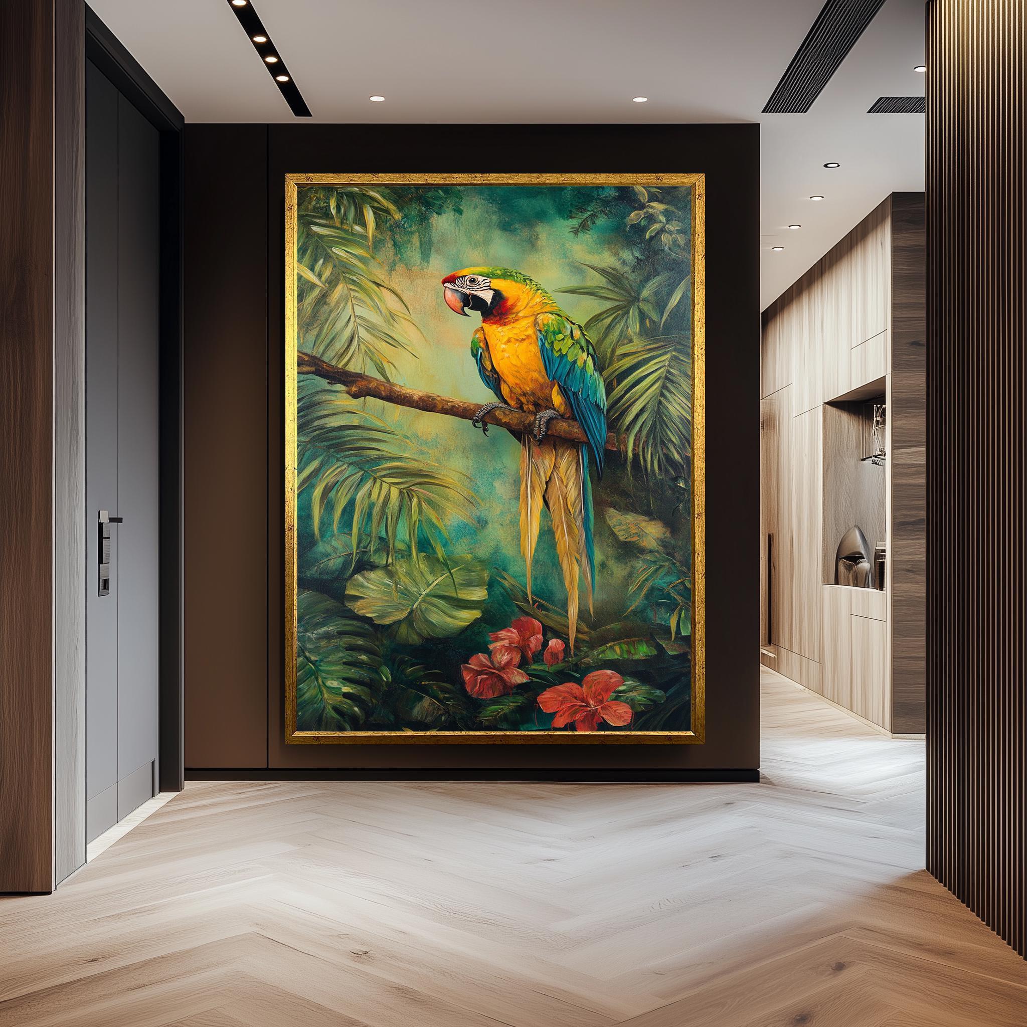 Vintage Macaw Parrot Canvas Print, Tropical Bird Wall Art, Colorful ...
