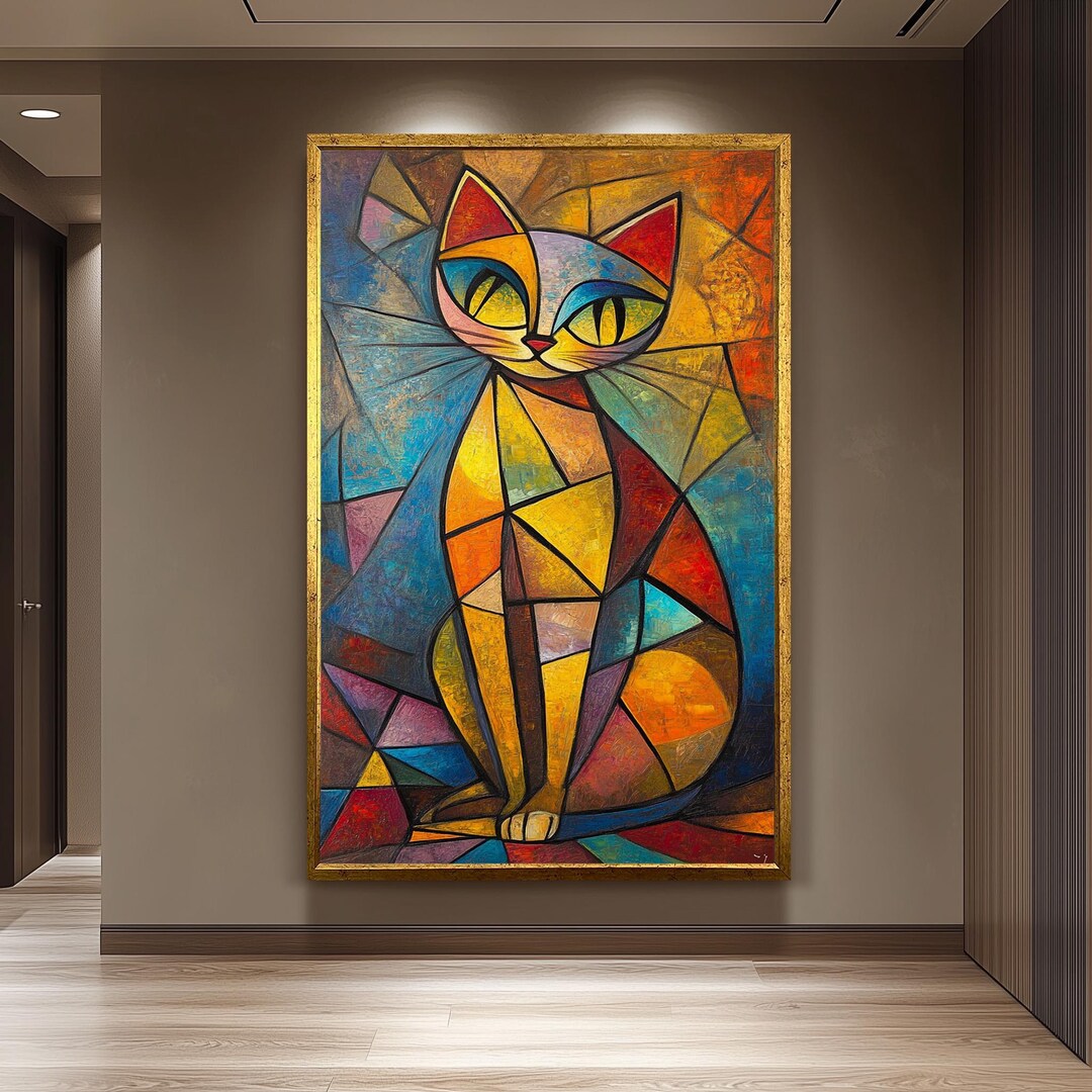 Cubist Cat Art Print, Picasso Style Abstract Animal Wall Decor ...
