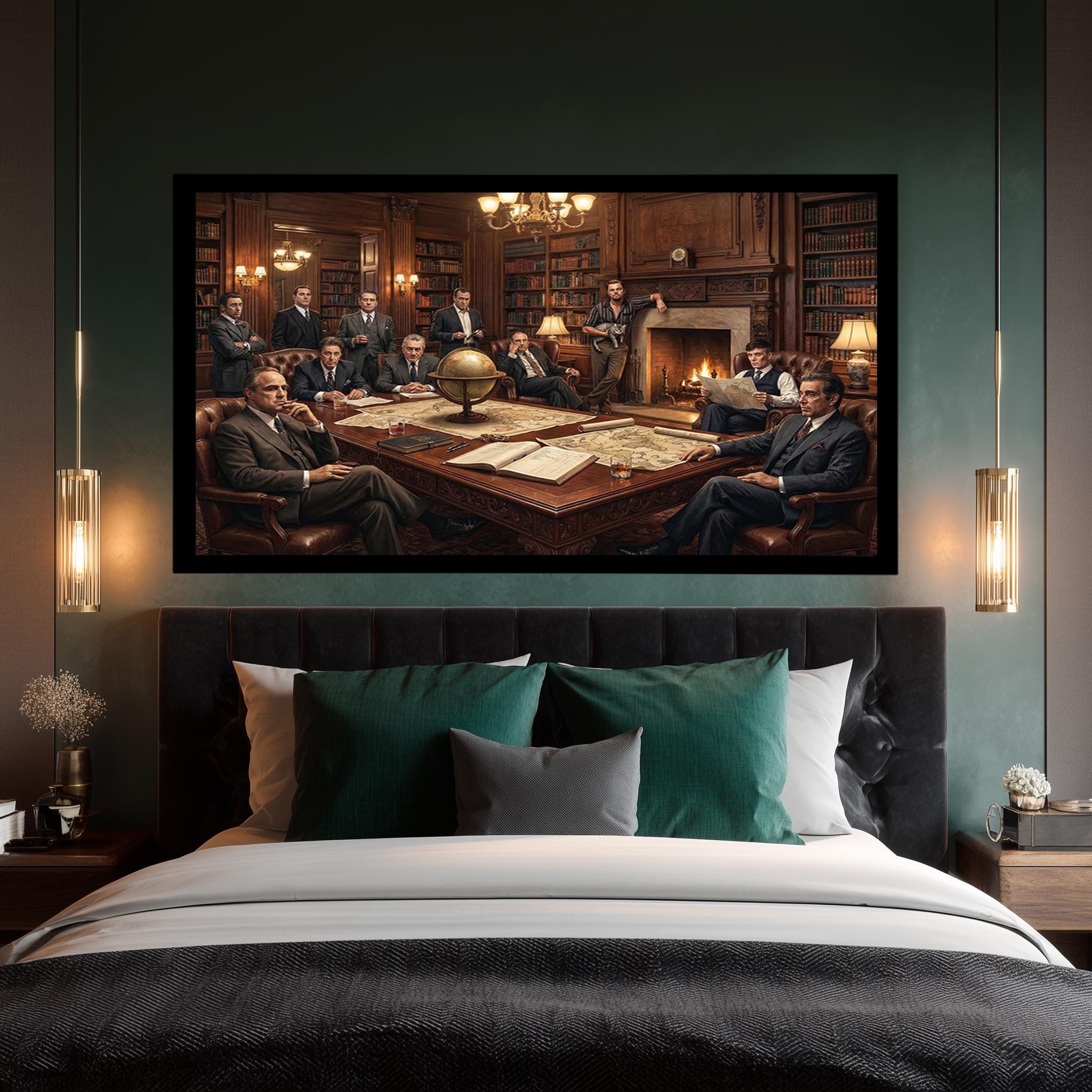 Mafia Wall Art, Crime Cinema Canvas, Gangster Meeting Scene, Vintage ...