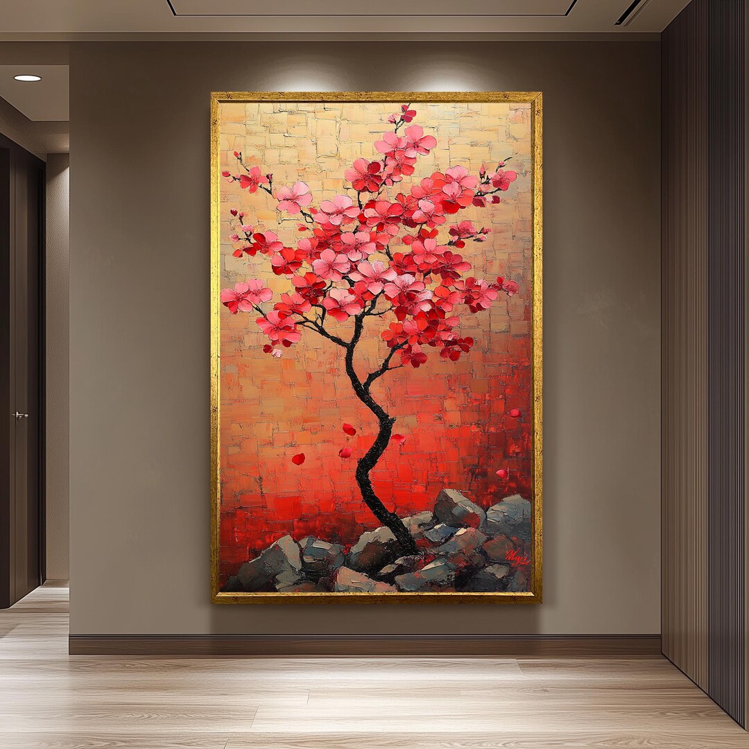 Cherry Blossom Tree Painting, Japanese Sakura Wall Art, Hand Painted ...