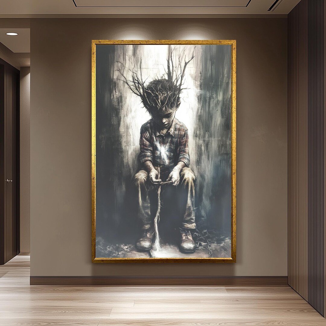 Surreal Boy With Tree Branch Hair Wall Art Emotional Fantasy Canvas ...