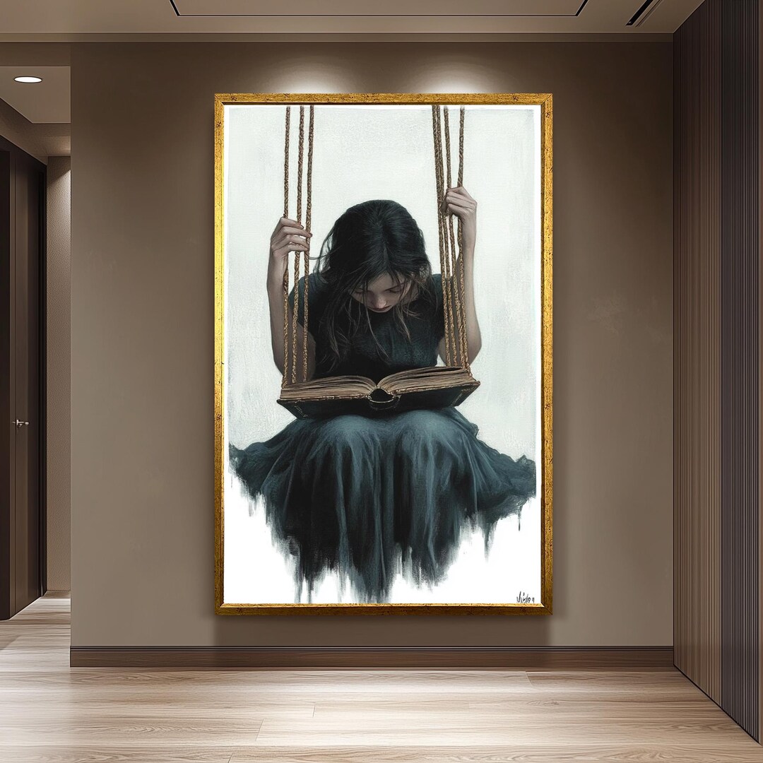 Surreal Girl Reading Painting, Dreamlike Book Art, Hand Painted Fantasy ...