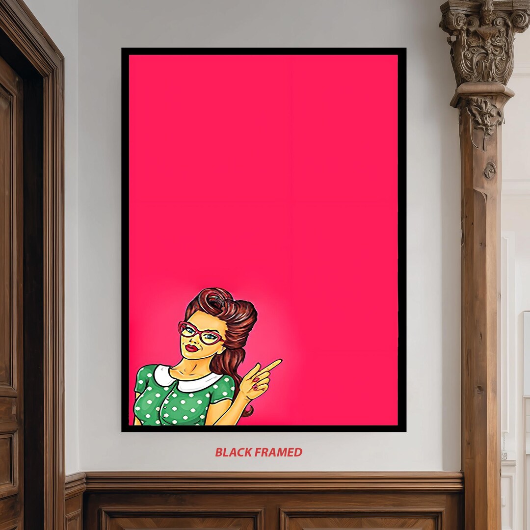 Pop Art Pin Up Girl Canvas, Retro Woman Pointing, Hot Pink Wall Art ...