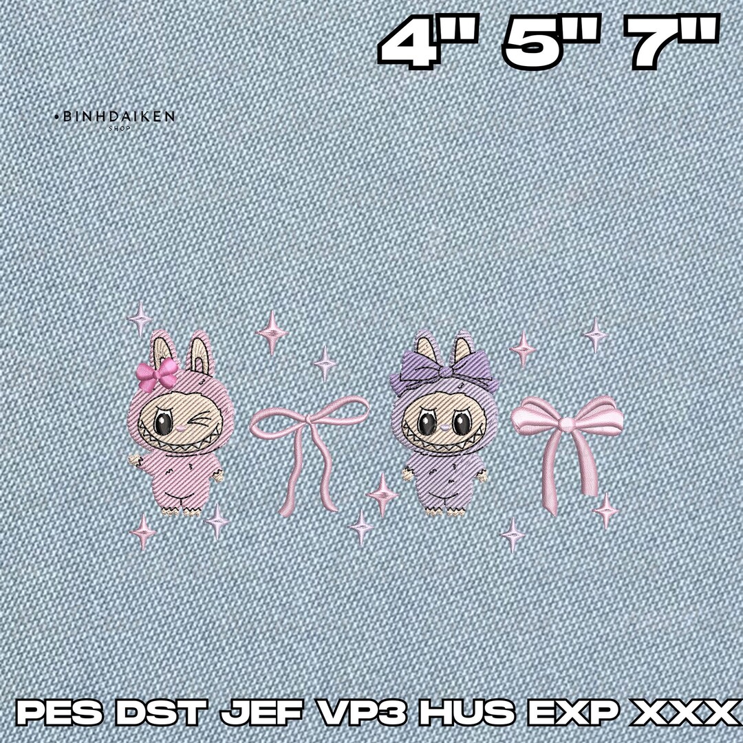 Fluffy Monster Coquette Bow Embroidery Design, Cute Little Monster ...