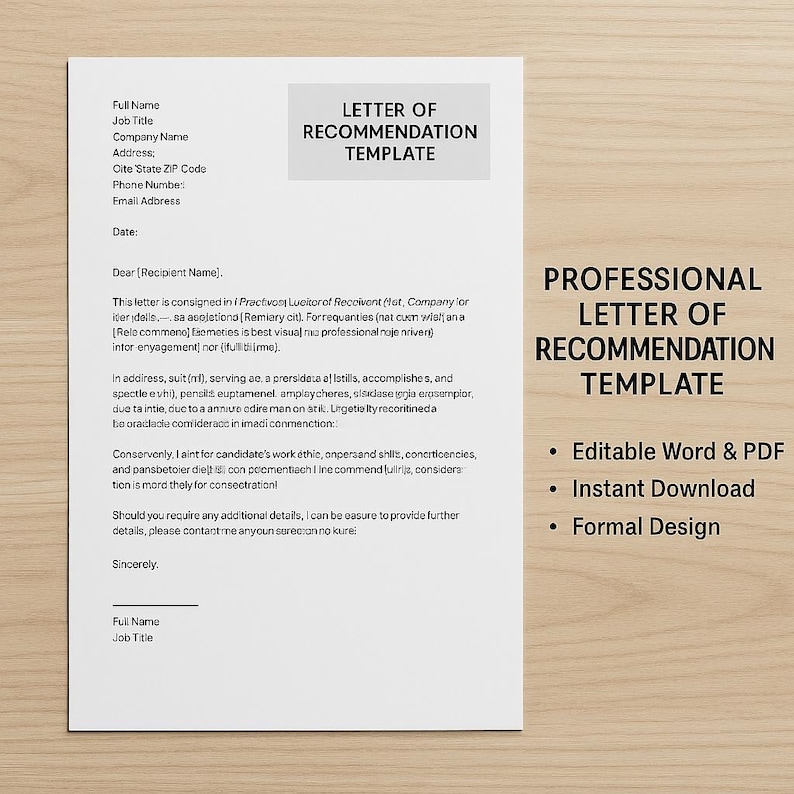 Professional Letter of Recommendation Template (editable Word) - Etsy