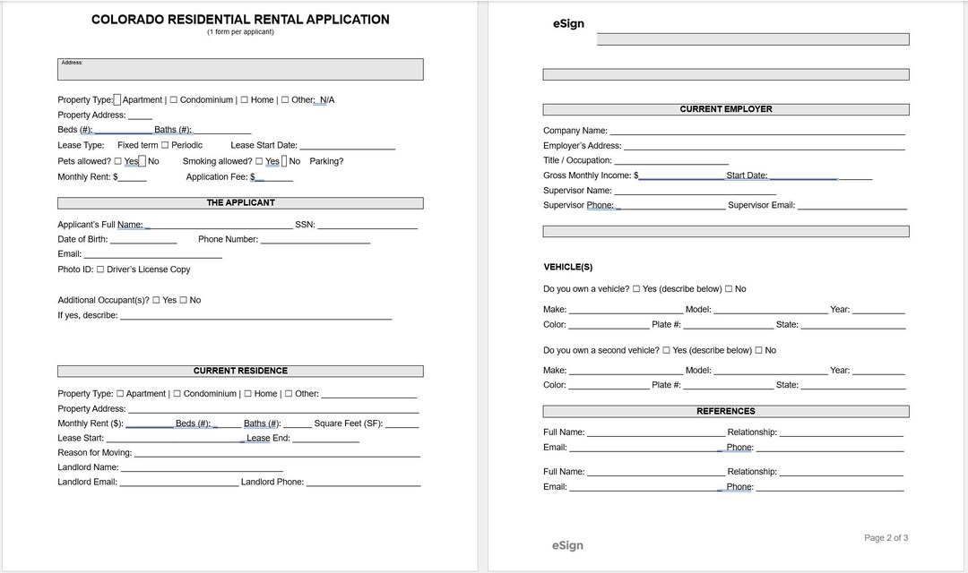 Colorado Rental Application Form (editable Word) - Etsy