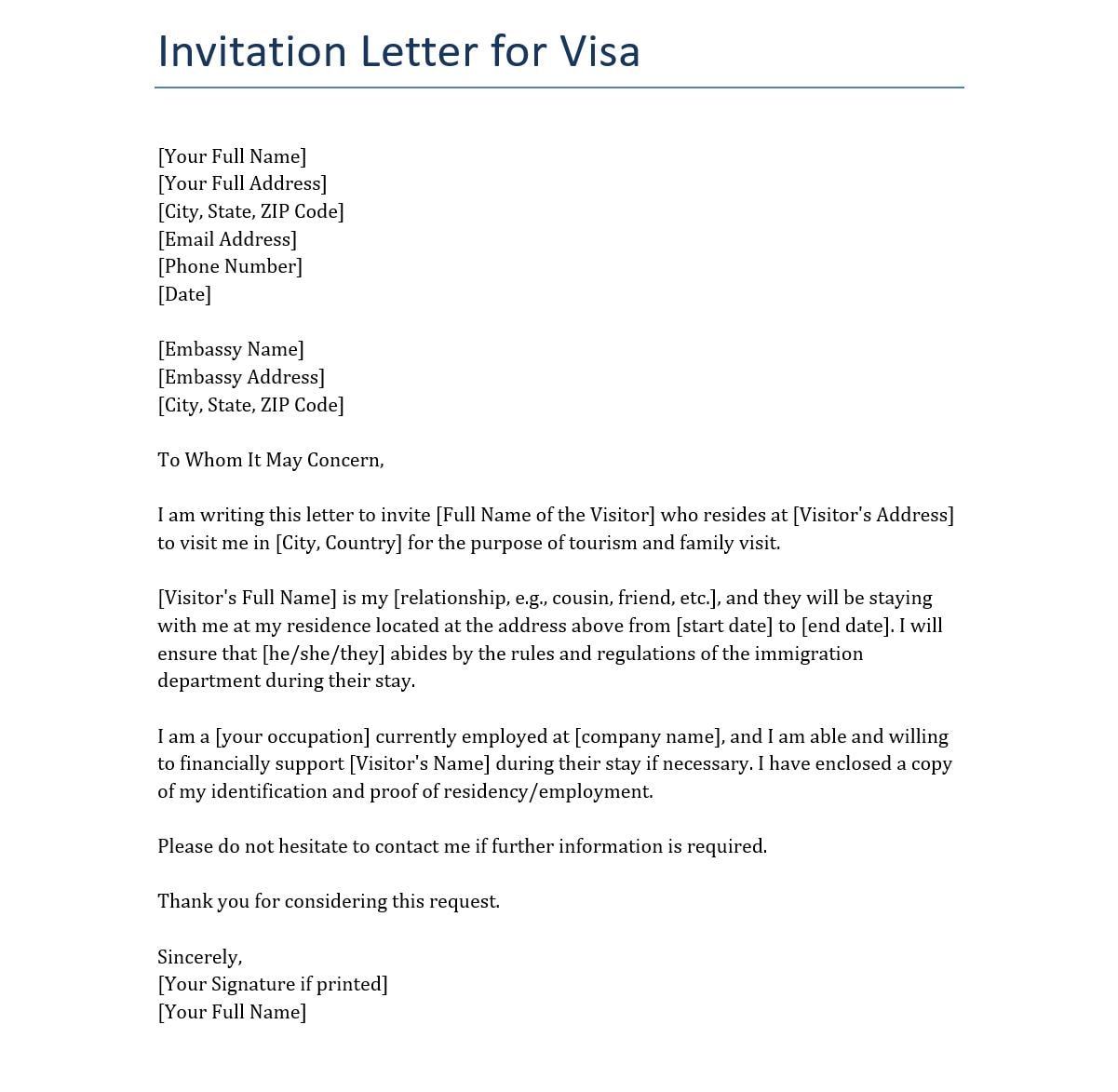 Invitation Letter for Visa Template (editable Word & PDF) - Etsy