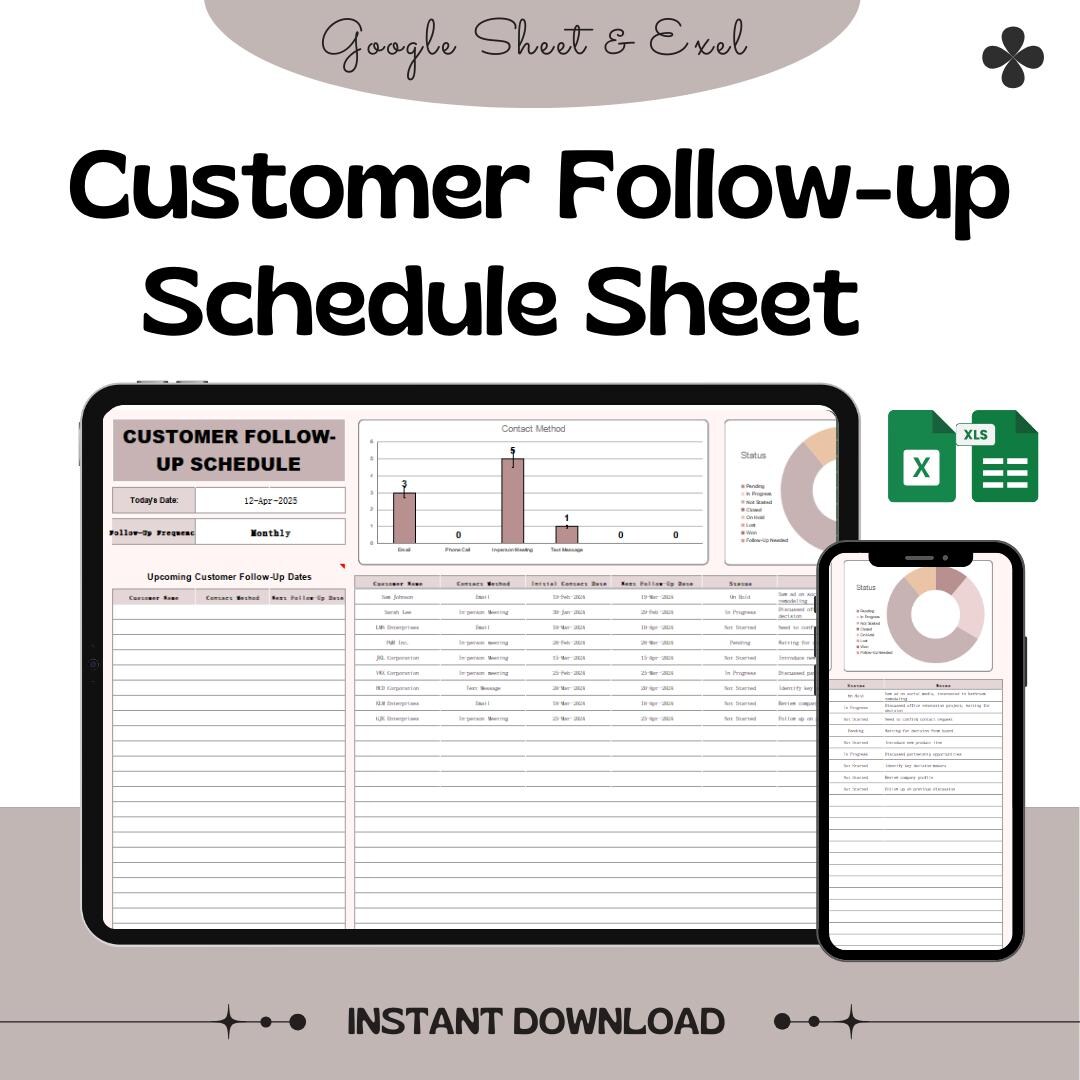 Customer Follow-up Schedule Sheet - Track Client Interactions, Set ...