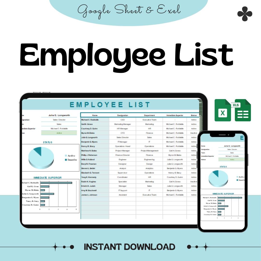 Employee List Template - Google Sheets & Excel - Instant Download ...