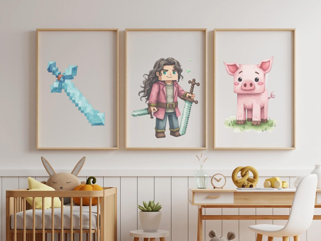 Watercolor Minecraft Print | Kids Room Gamer Wall Art (digital Download ...