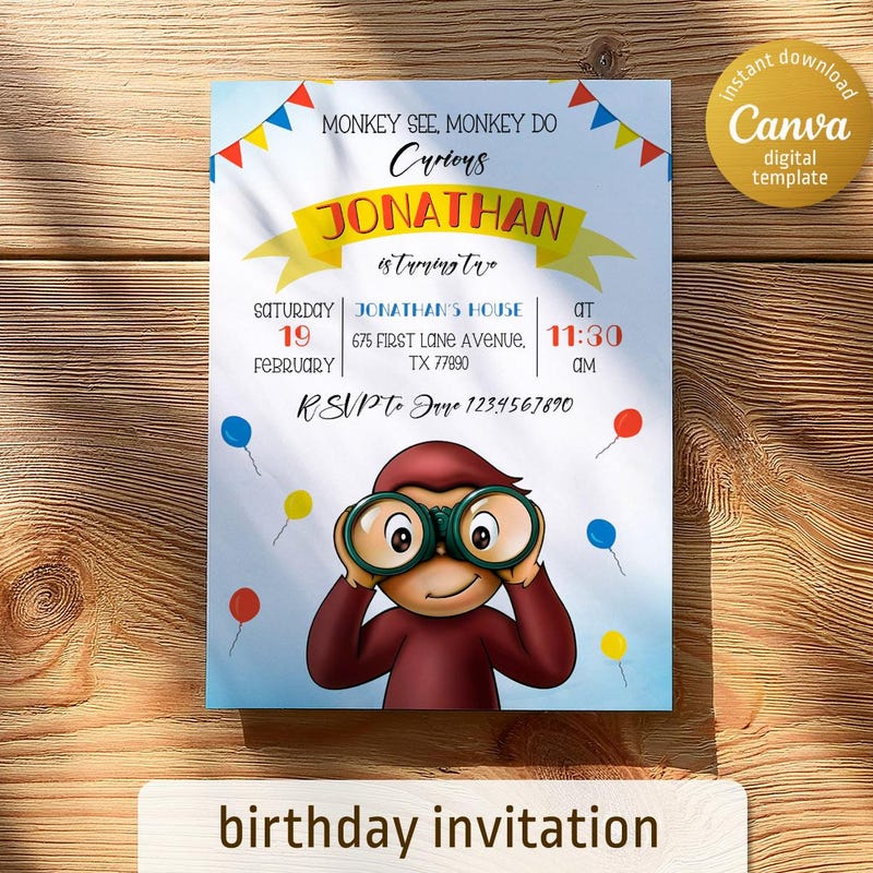 George Curious Invite - Etsy