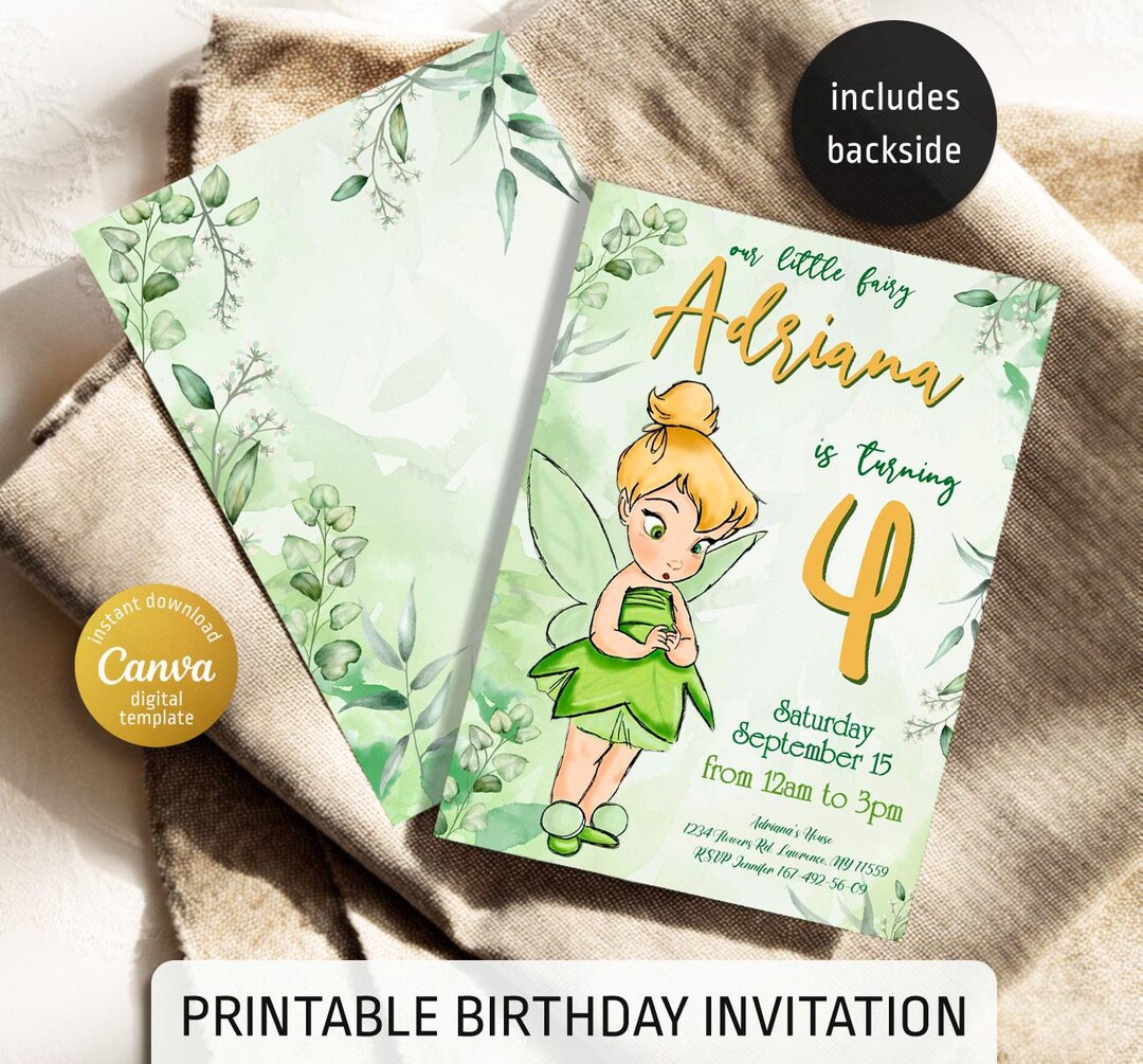 Printable Fairy Tinkerbell Fairy Birthday Invitation, Tinker Bell ...
