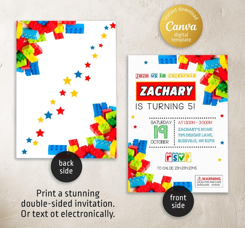 Building Blocks Invitation, Building Blocks Invite, Printable Editable ...
