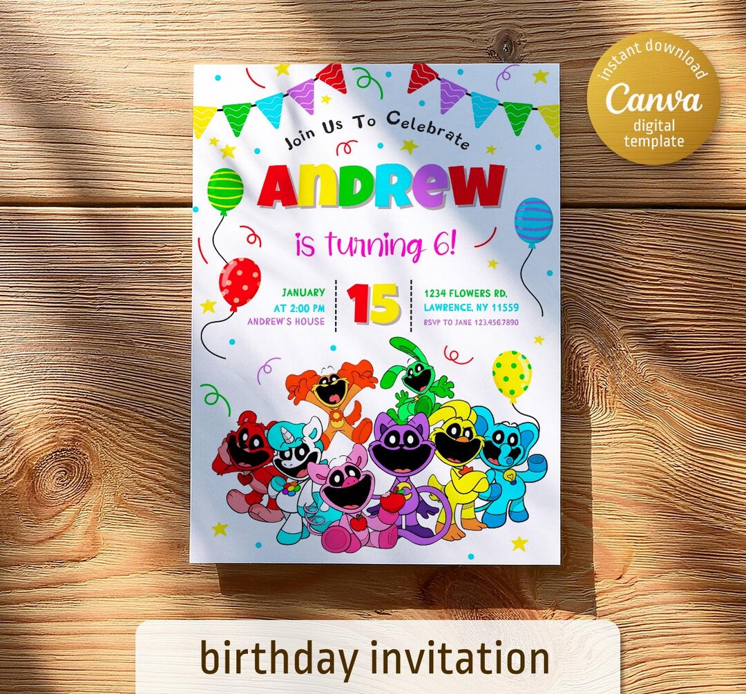 Printable Smiling Critters Invitation, Smiling Critters Party, Editable ...