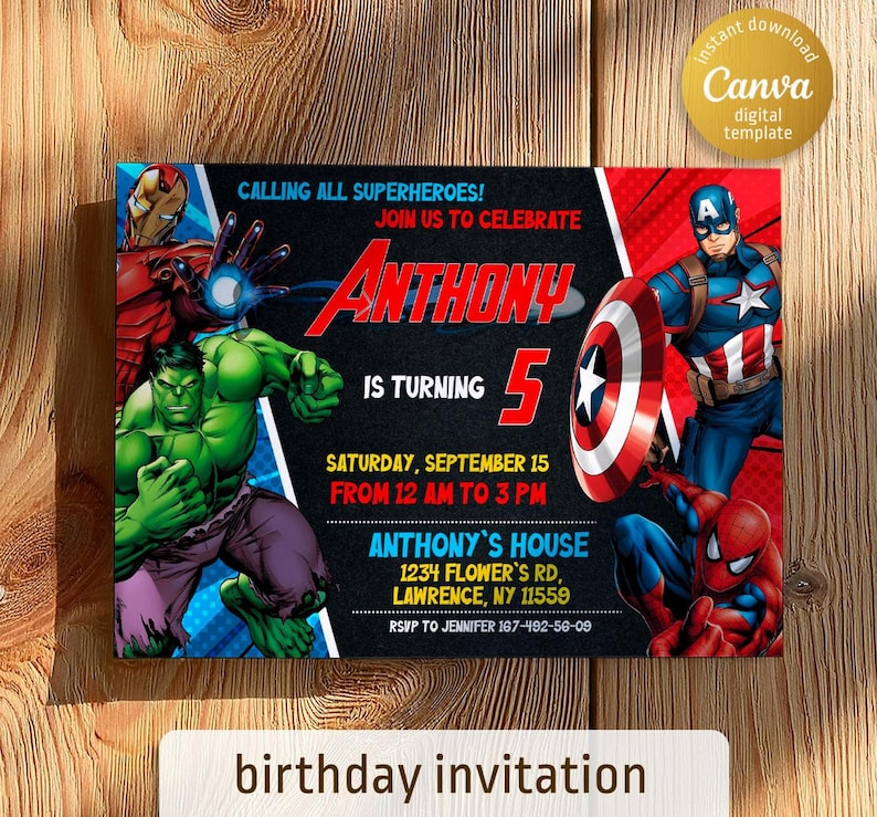 Printable Boy Birthday Invite, Super Hero Editable Party Invitation ...