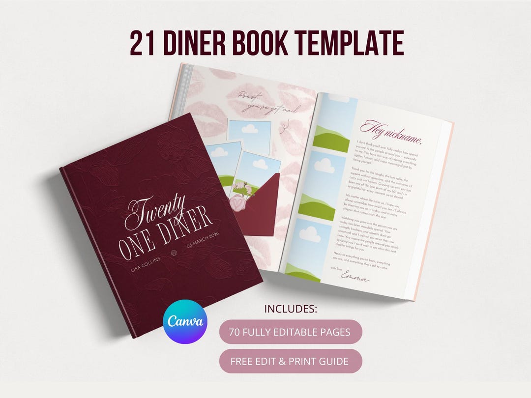 21 Diner Boek Template 'Burgundy Blush' | Stijlvol & Aanpasbaar | Canva ...