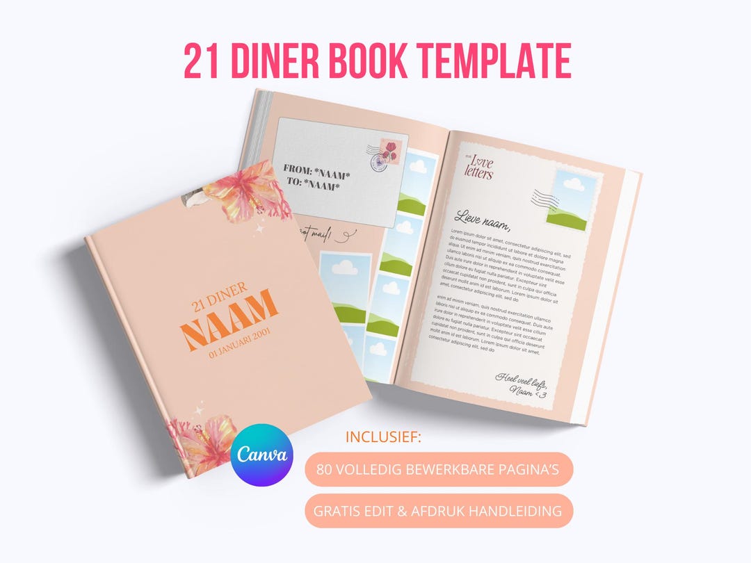 21 Diner Boek Template 'Sunset Soirée' | Stijlvol & Aanpasbaar | Canva ...