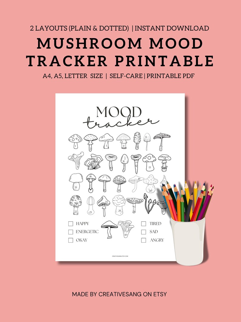 Mushroom Mood Tracker Printable – 2 Versions (plain & Dotted) | Mental ...