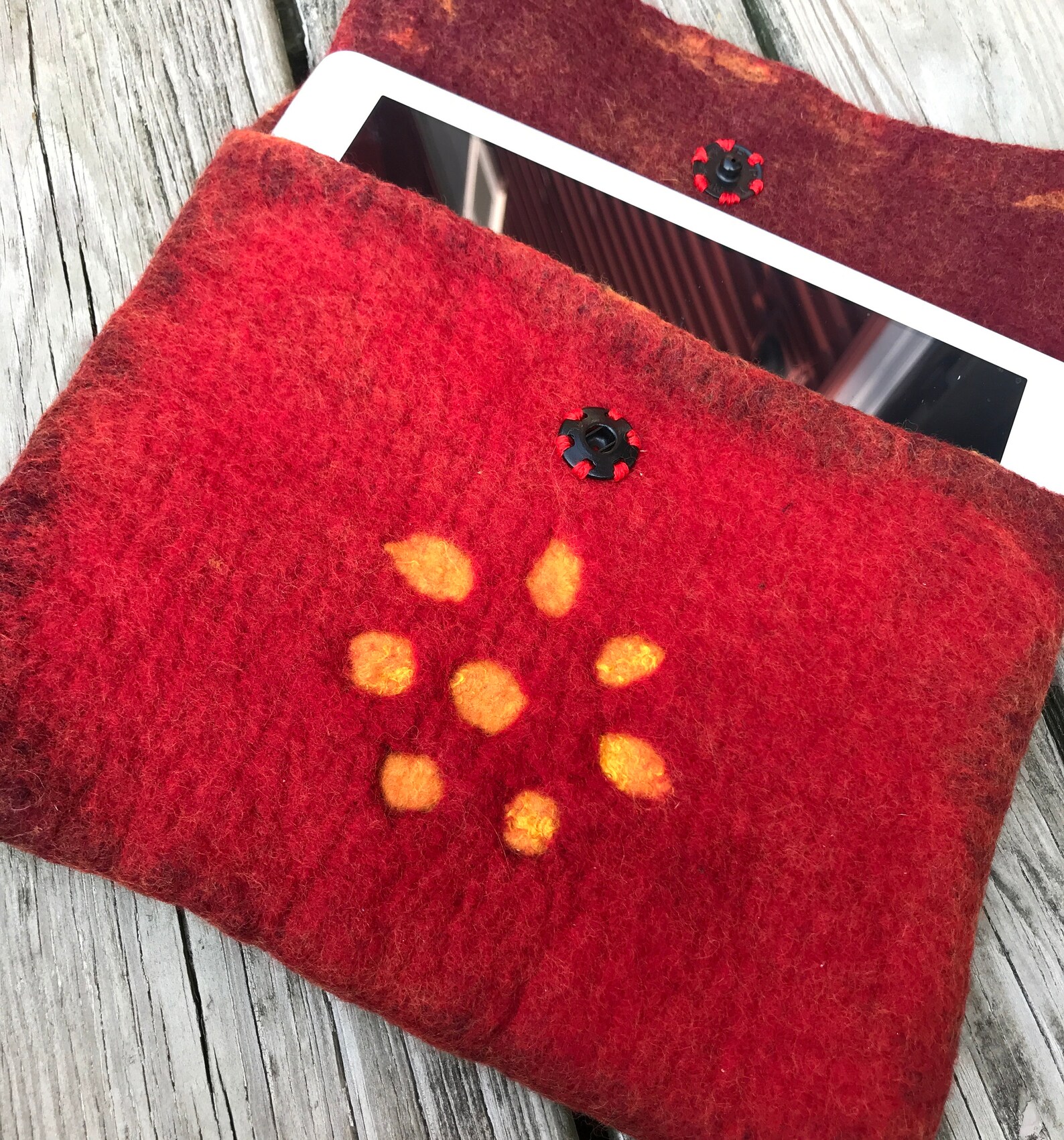 Felted Tablet Case, Pouch, Red, Yellow Flower, iPad Air Case, Clutch ...