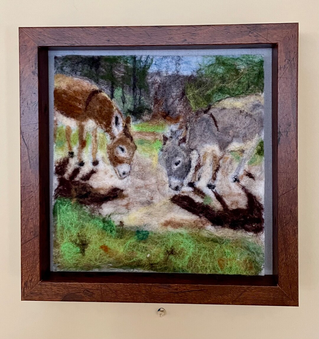 Felted Art, Mini Donkeys, Shadow Box Frame, Original Art - Etsy