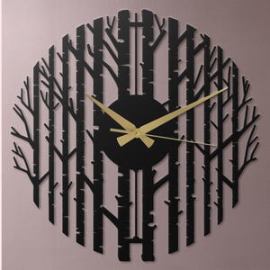 Forest Tree Metal Wall Clock Black Silent Birch Grove Art Decor Unique ...