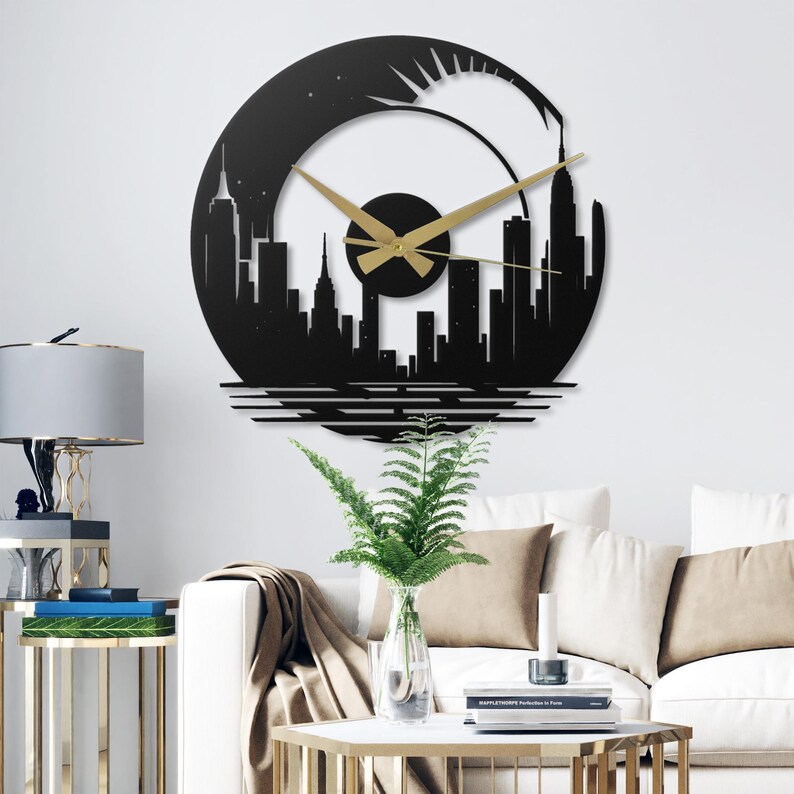 Metal City Skyline Wall Clock: Modern Reflection Art Decor - Etsy