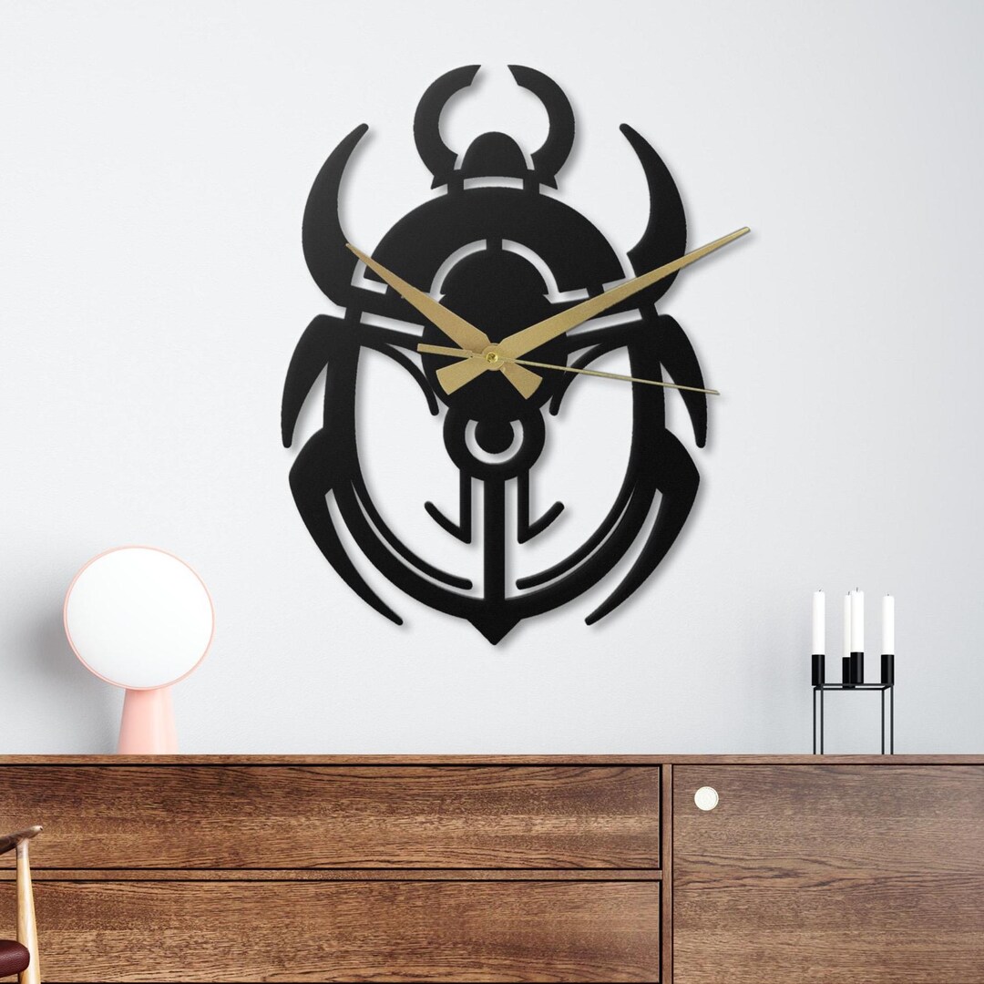 Scarab Beetle Metal Wall Clock, Black Egyptian Wall Art, Silent Gothic ...