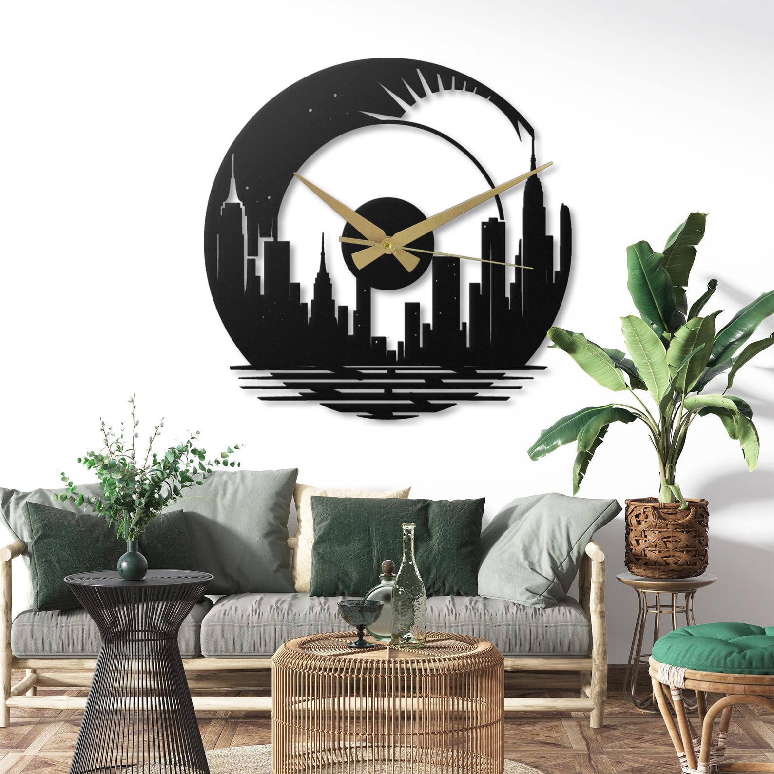 Metal City Skyline Wall Clock: Modern Reflection Art Decor - Etsy