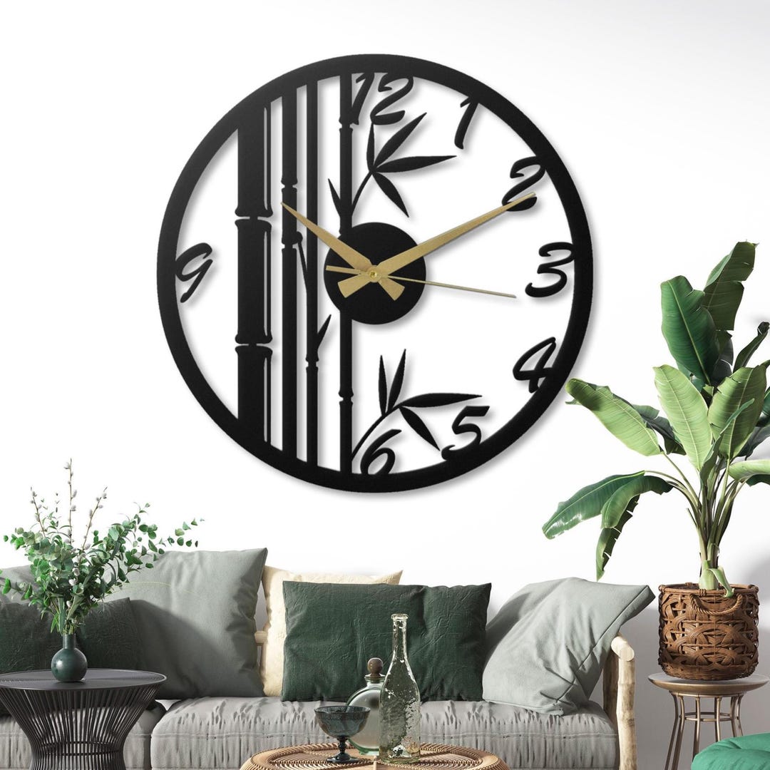 Black Metal Bamboo Wall Clock: Modern Minimalist Silent Clock - Etsy