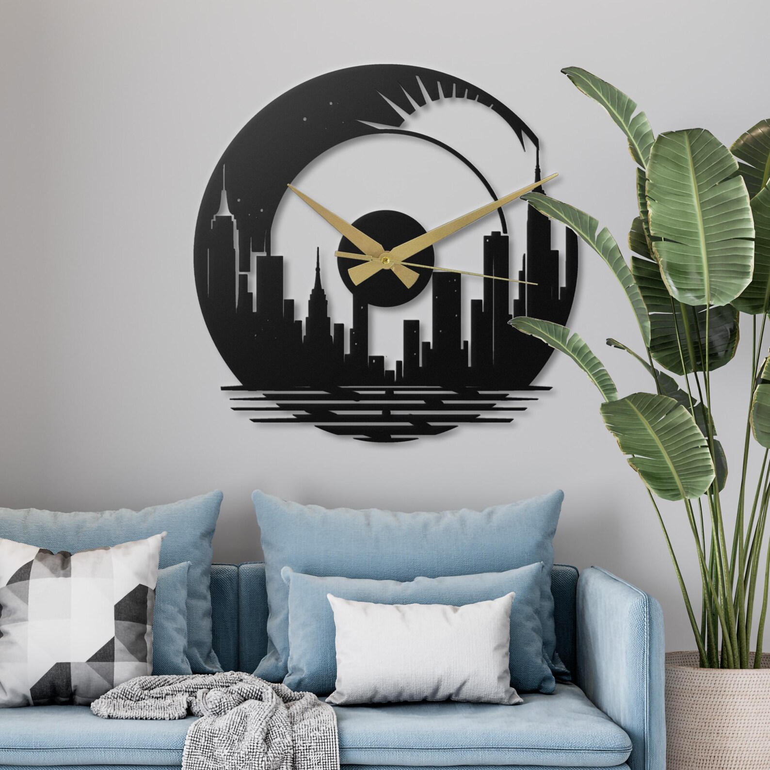 Metal City Skyline Wall Clock: Modern Reflection Art Decor - Etsy