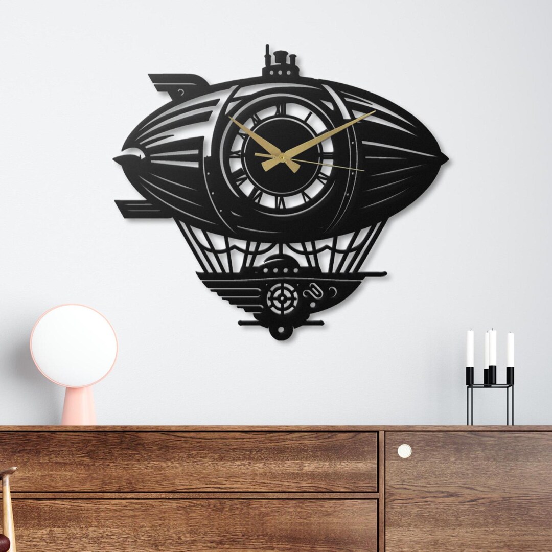 Steampunk Airship Clock: Black Metal Industrial Wall Art - Etsy