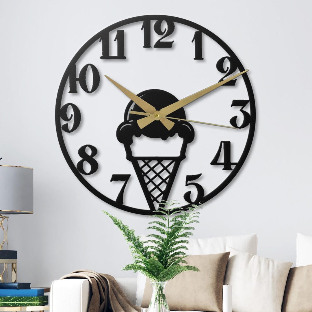 Ice Cream Metal Wall Clock Kitchen Decor Cafe Sign Foodie Gift Kids ...