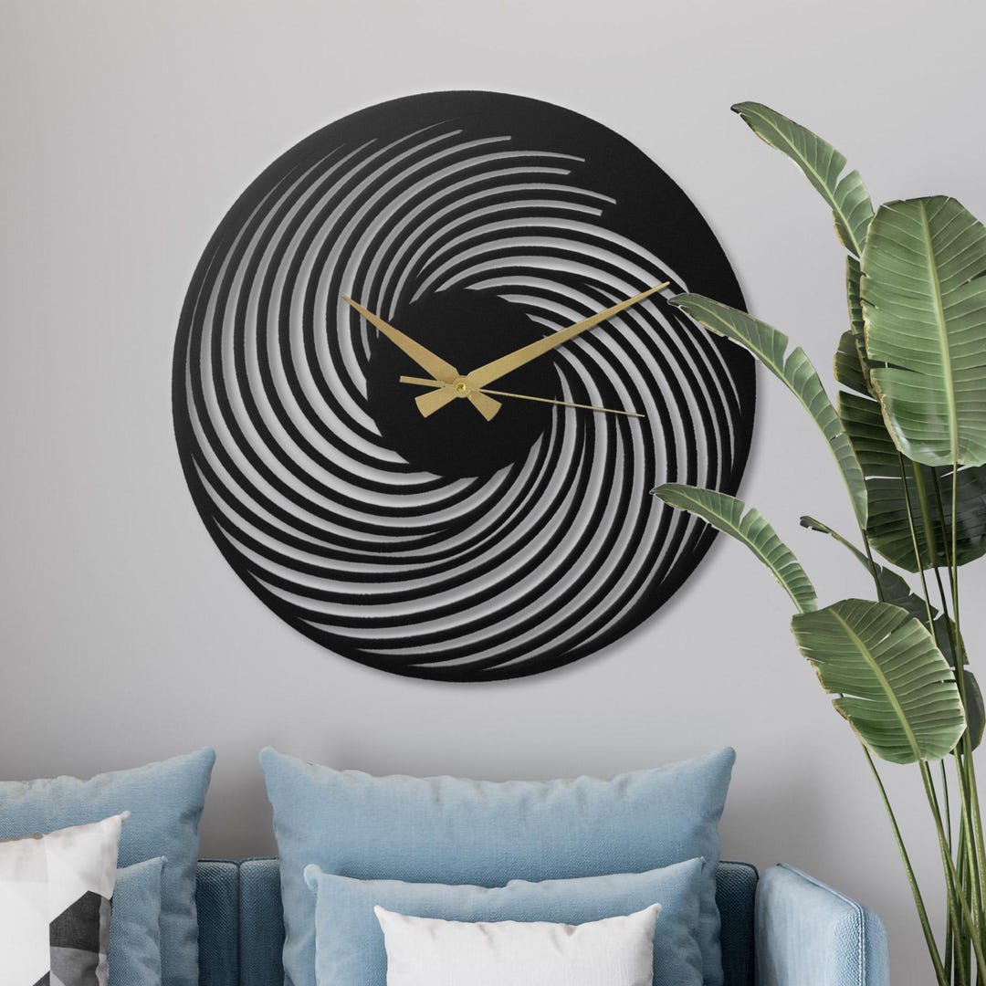 Modern Spiral Wall Clock, Metal Wall Art Clock, Black Wall Clock ...