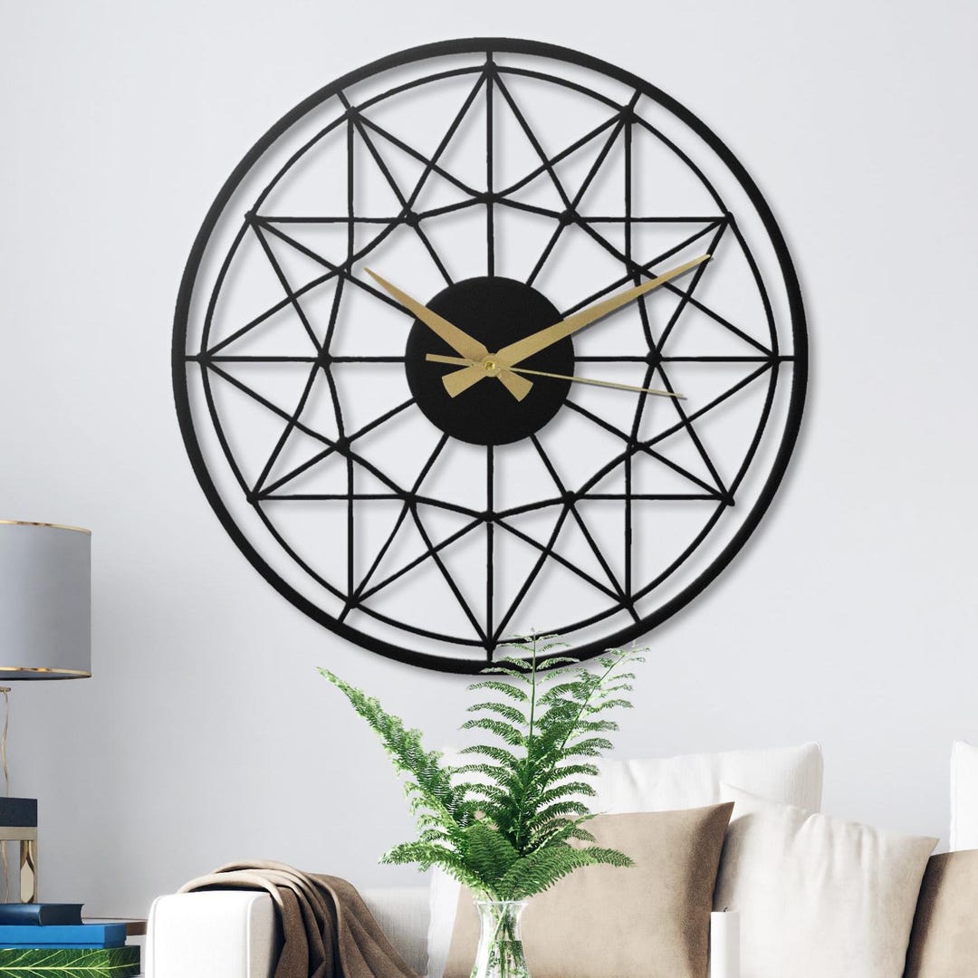 Modern Geometric Metal Wall Clock, Industrial Black Line Art Clock ...