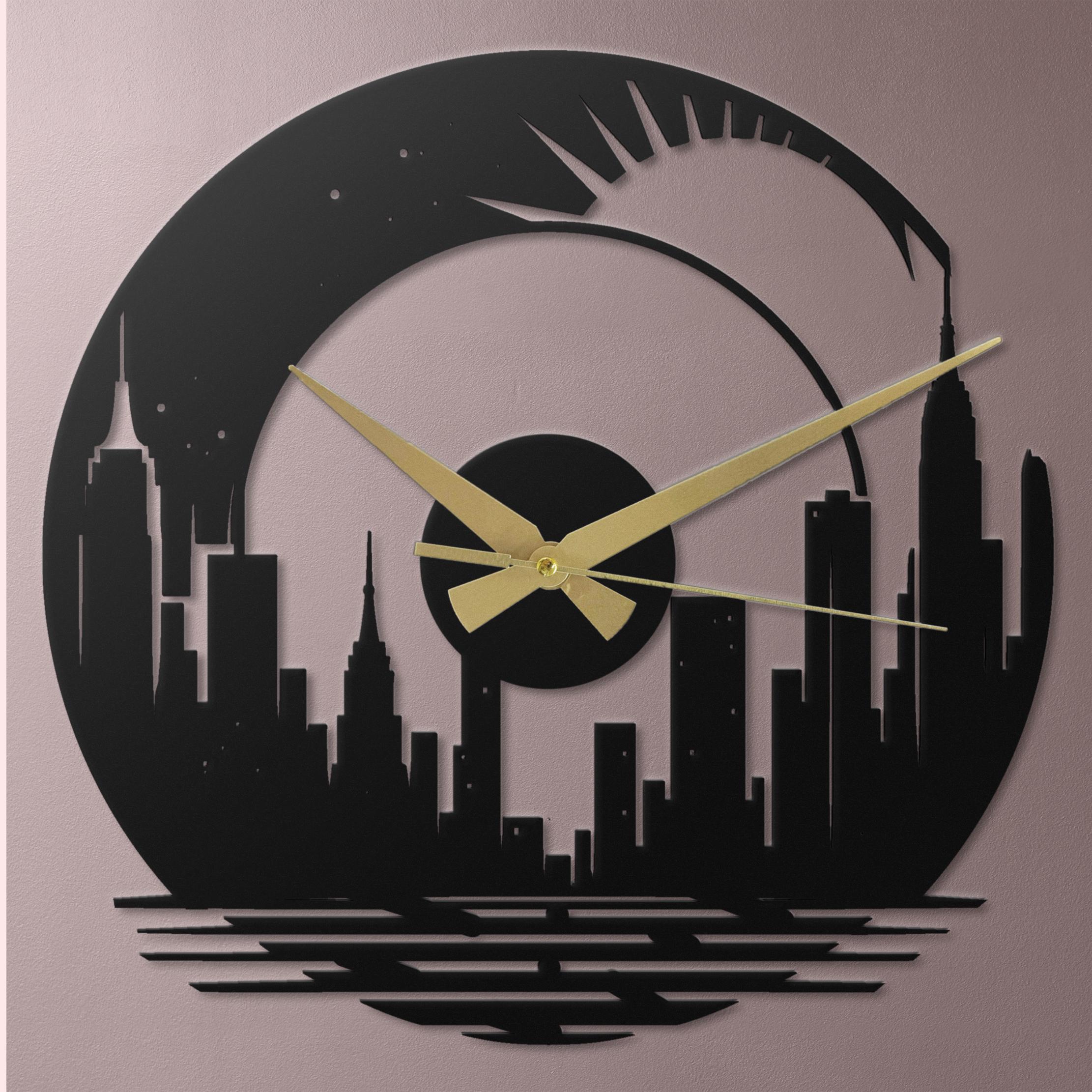 Metal City Skyline Wall Clock: Modern Reflection Art Decor - Etsy