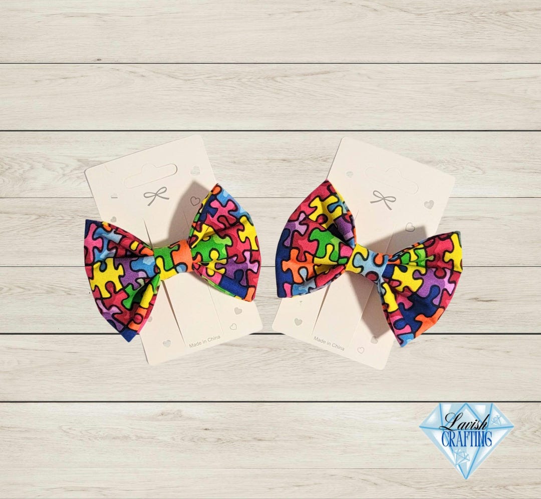 Autism Awareness Hair Bow: Puzzle Piece Alligator Clip - Etsy