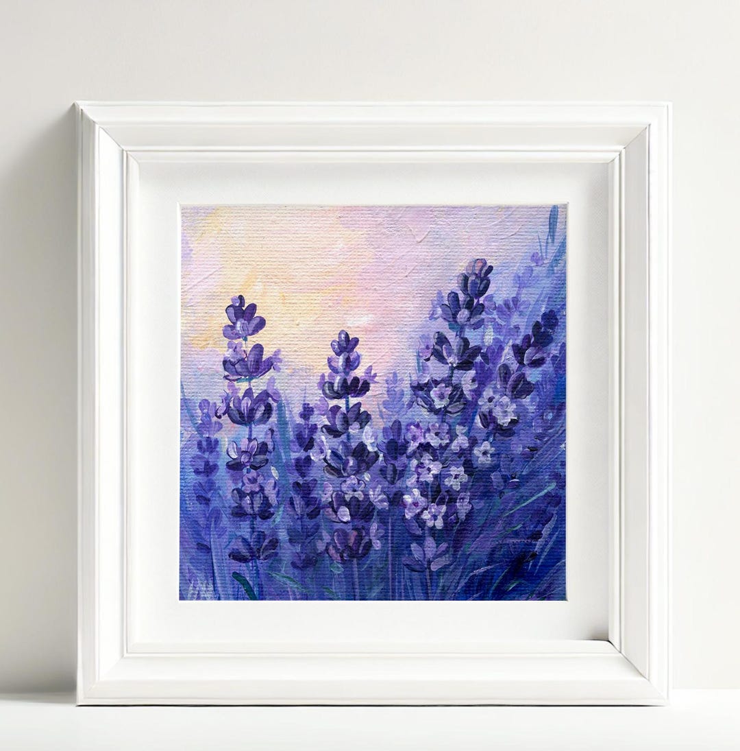 Lavender Painting Original. Small Acrylic Floral Art, Purple Flower ...