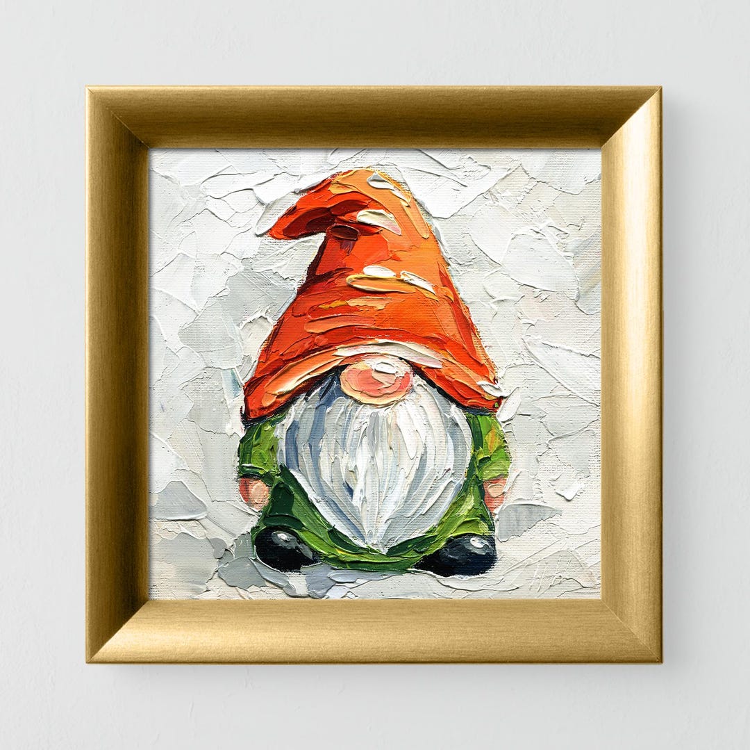 Сhristmas Gnome Oil Painting: Impasto Harvest Decor, Rustic ...